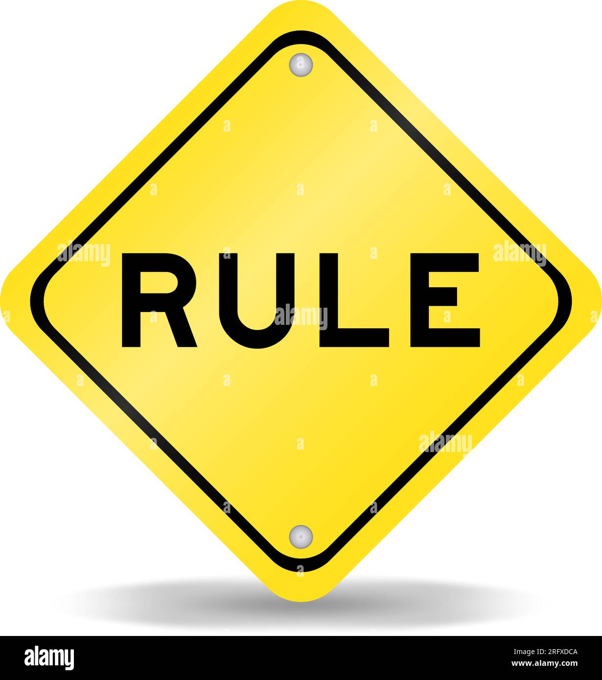 Yellow color transportation sign with word rule on white background ...