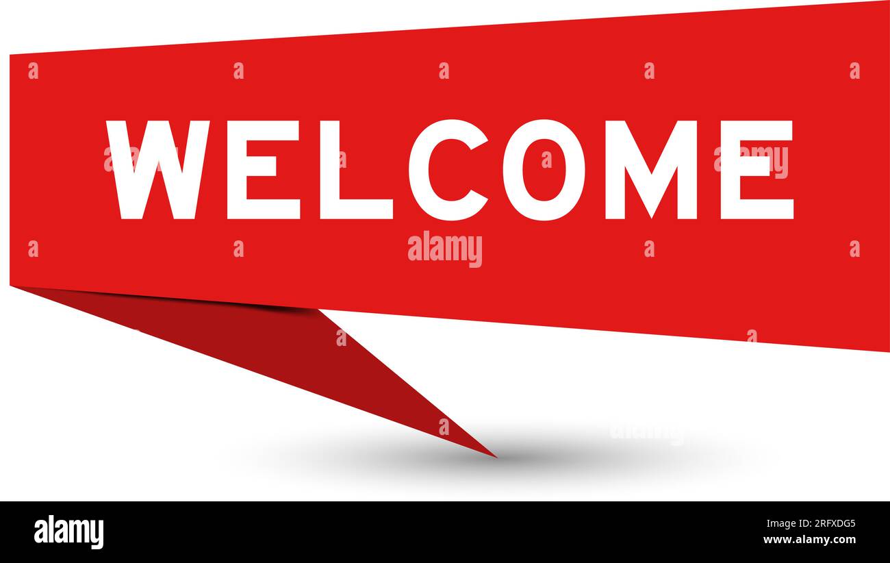 Red color speech banner with word welcome on white background Stock ...