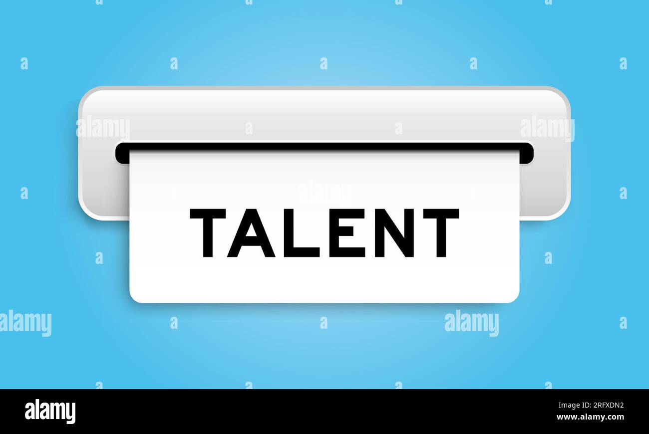 White coupon banner with word talent from machine on blue color ...