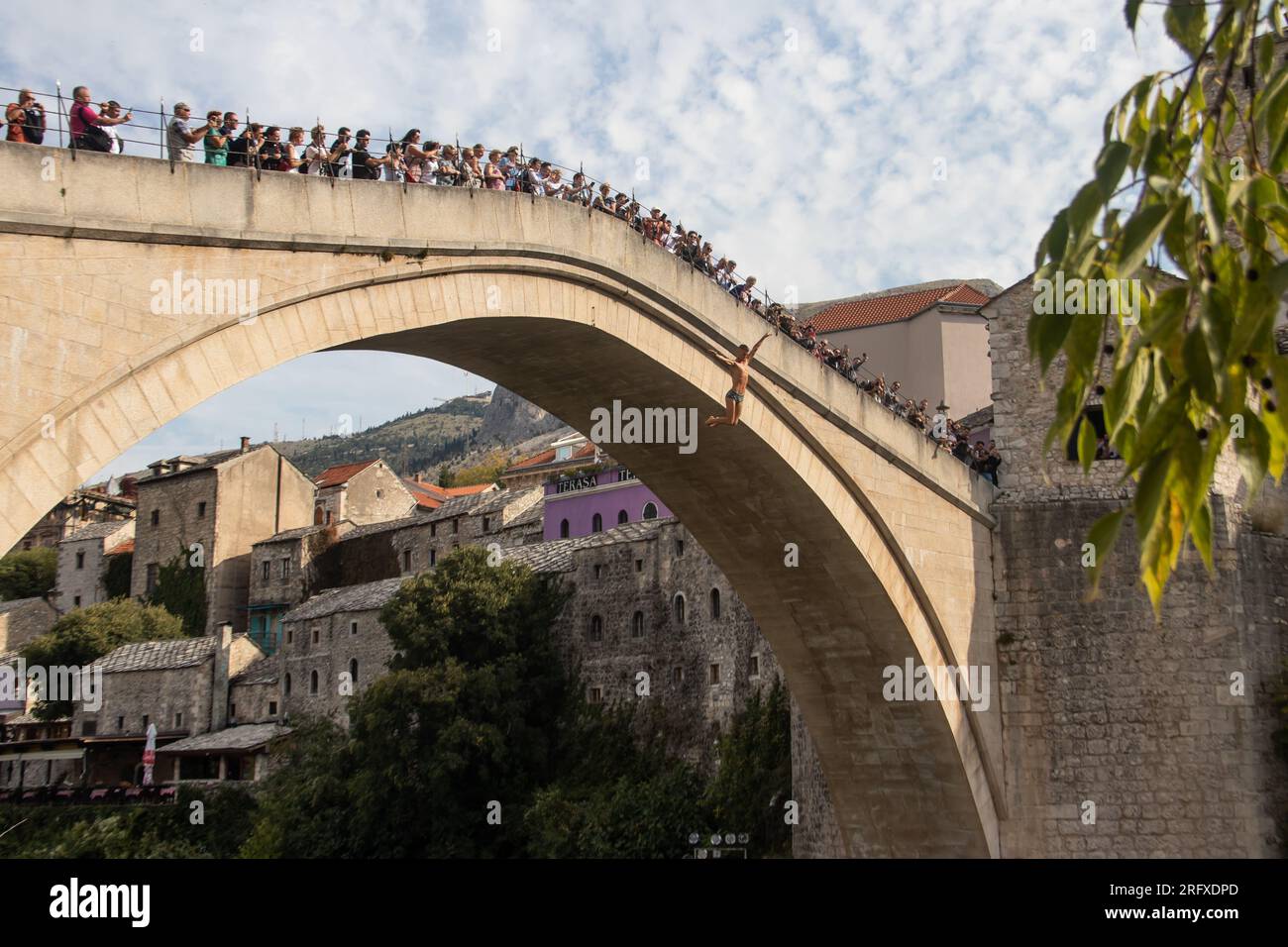 Mostar, Bosnia and Herzegovina, Traditional jump from Old Mostar Bridge ...