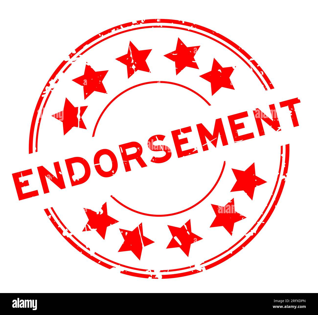 Grunge red endorsement word with star icon round rubber seal stamp on ...