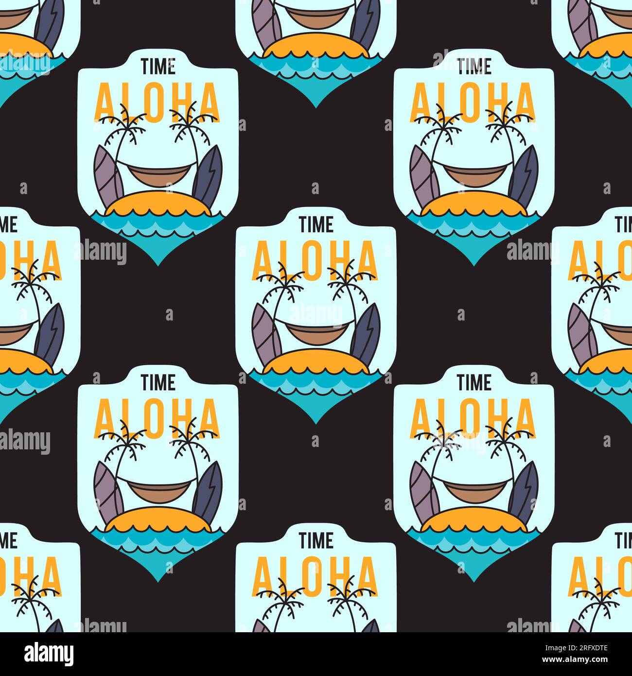 Tropical Vibes Seamless Summer Pattern with Aloha Surfboards and Palms ...