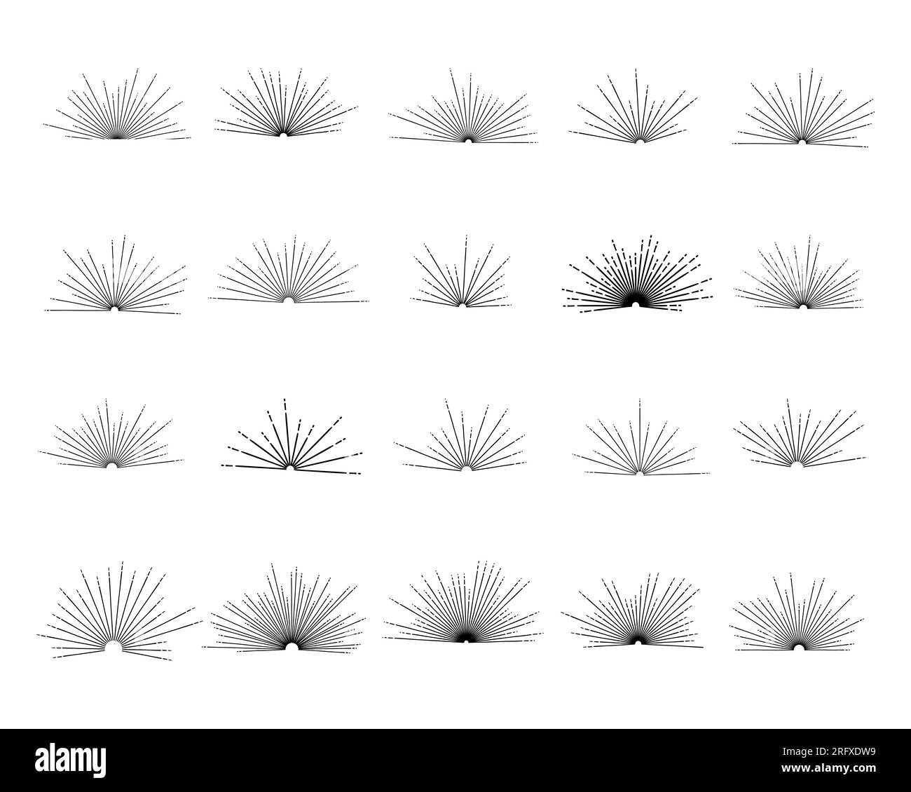 Sunburst cut elements set. Big collection of sun rays in line art style ...