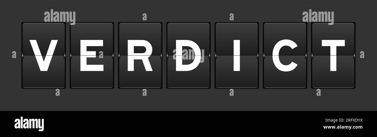 Black color analog flip board with word verdict on gray background ...