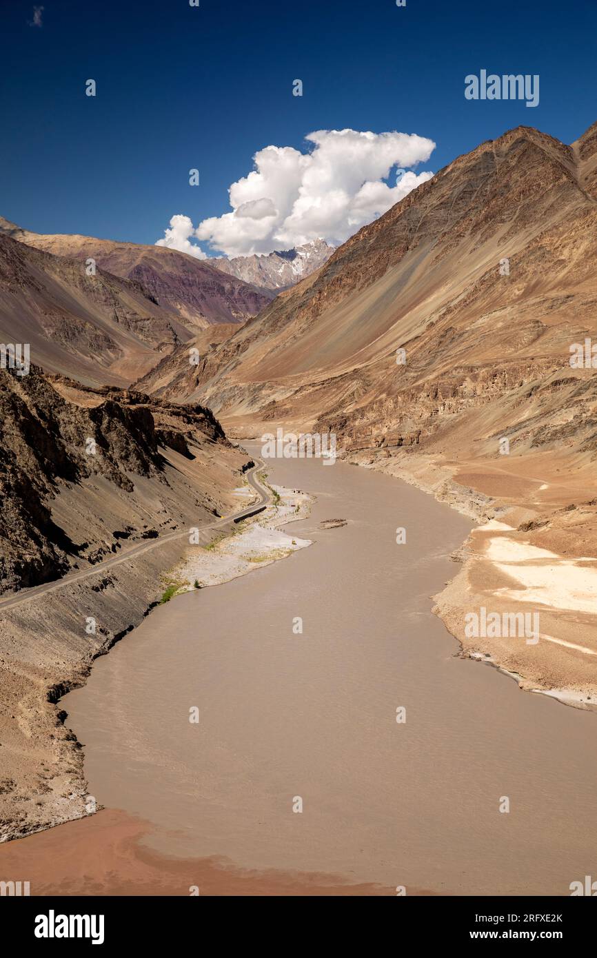 India, J&K, Ladakh, Sangam, Zanskar river at confluence with Indus ...