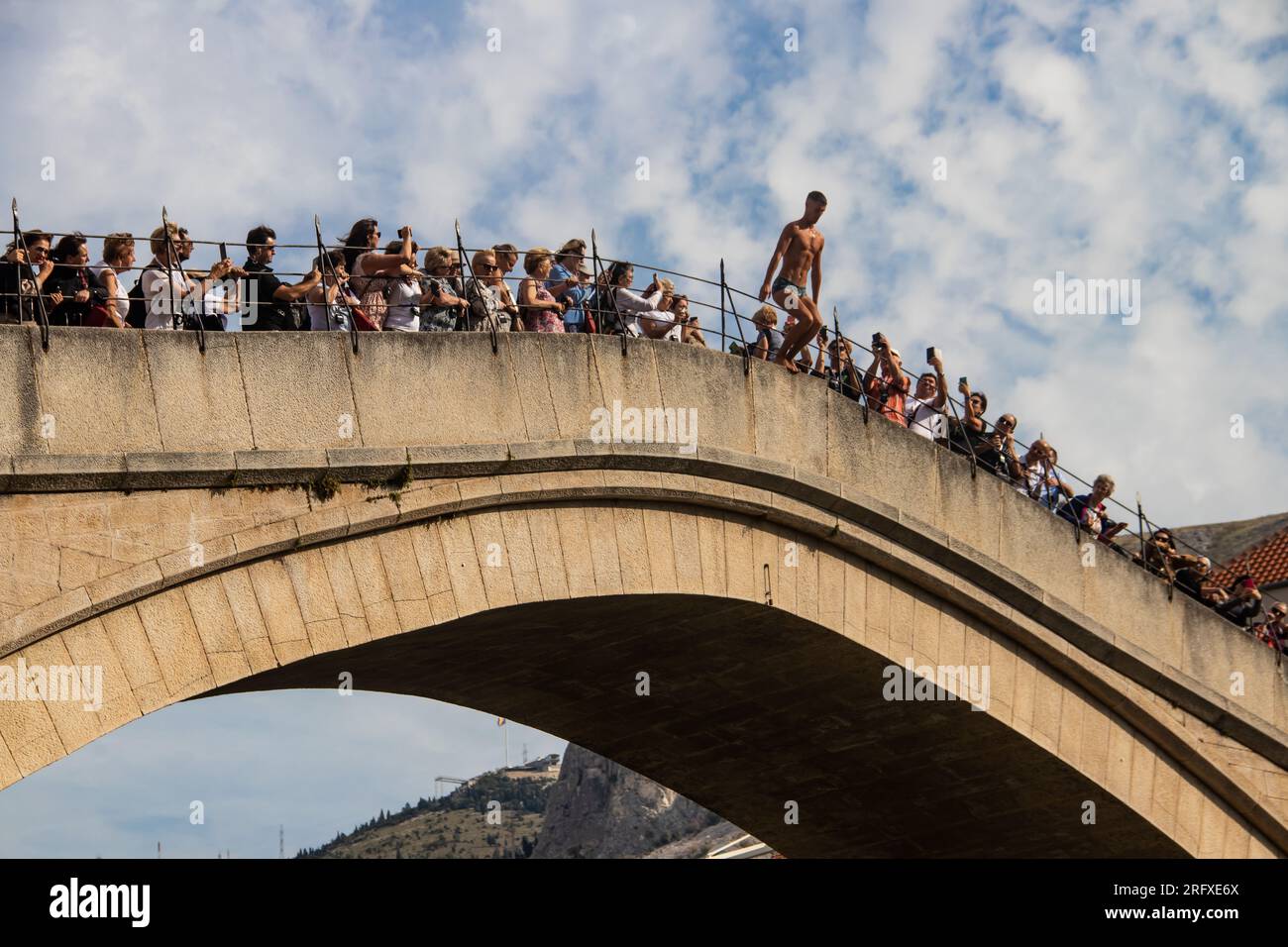 Mostar, Bosnia and Herzegovina, Traditional jump from Old Mostar Bridge ...