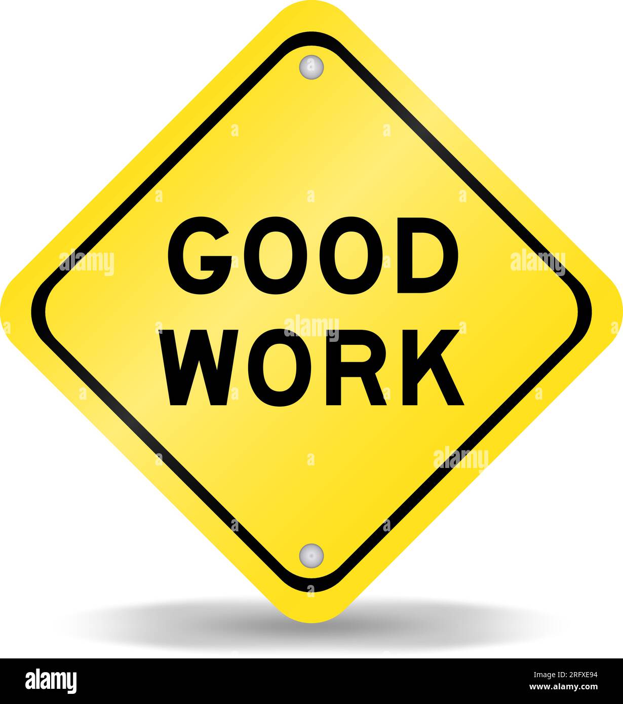 Yellow color transportation sign with word good work on white ...