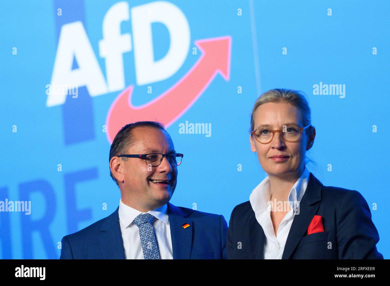 Magdeburg, Germany. 06th Aug, 2023. Tino Chrupalla and Alice Weidel at ...