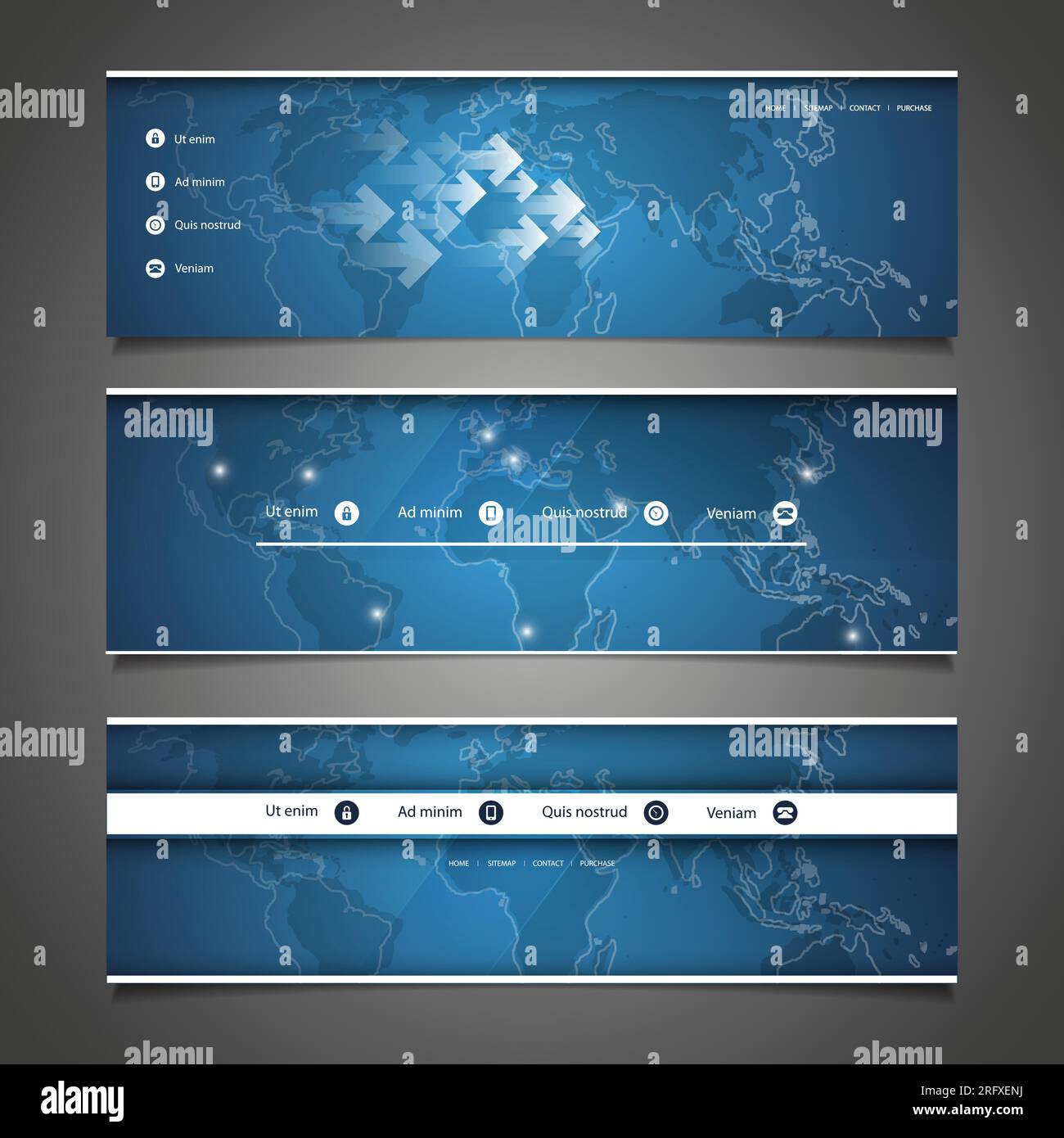 Web Design Elements - Header Designs with World Map Stock Vector Image ...