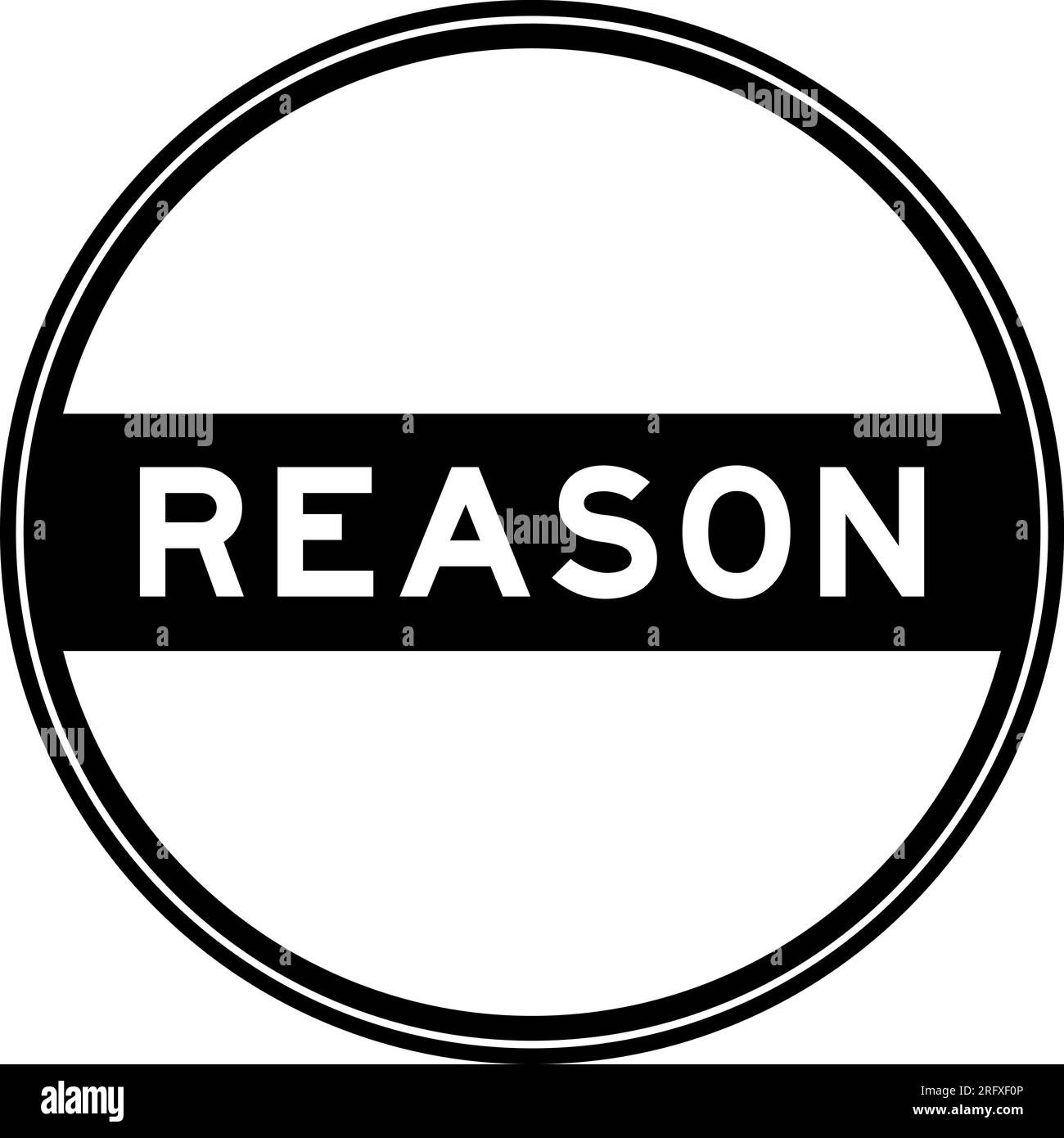Black color round seal sticker in word reason on white background Stock ...