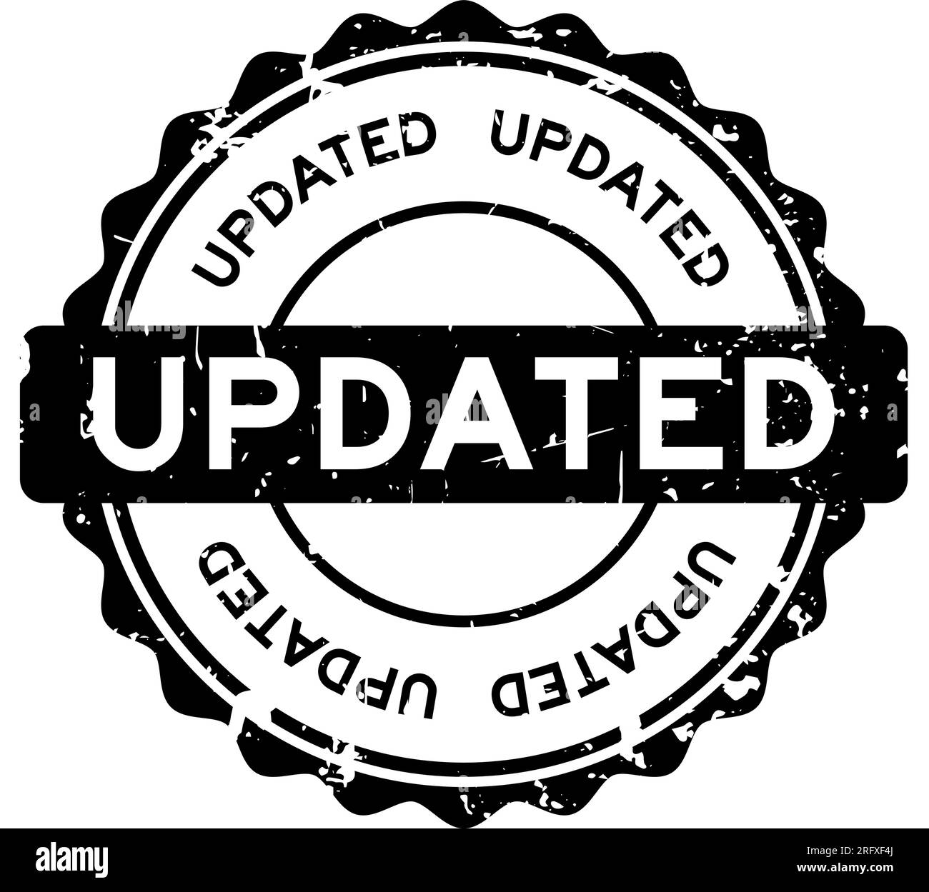Grunge black updated word round rubber seal stamp on white background ...