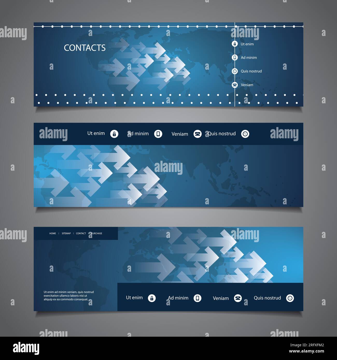 Web Design Elements - Header Designs with World Map Stock Vector Image ...