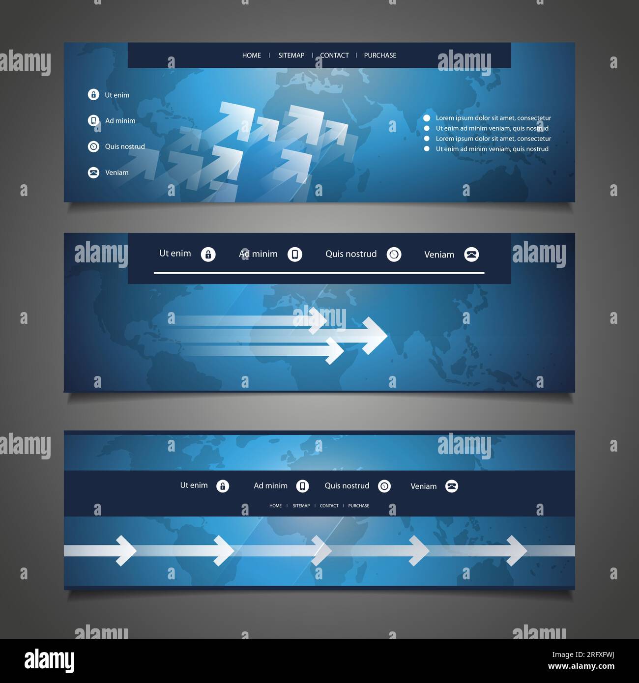 Web Design Elements - Header Designs with World Map Stock Vector Image ...