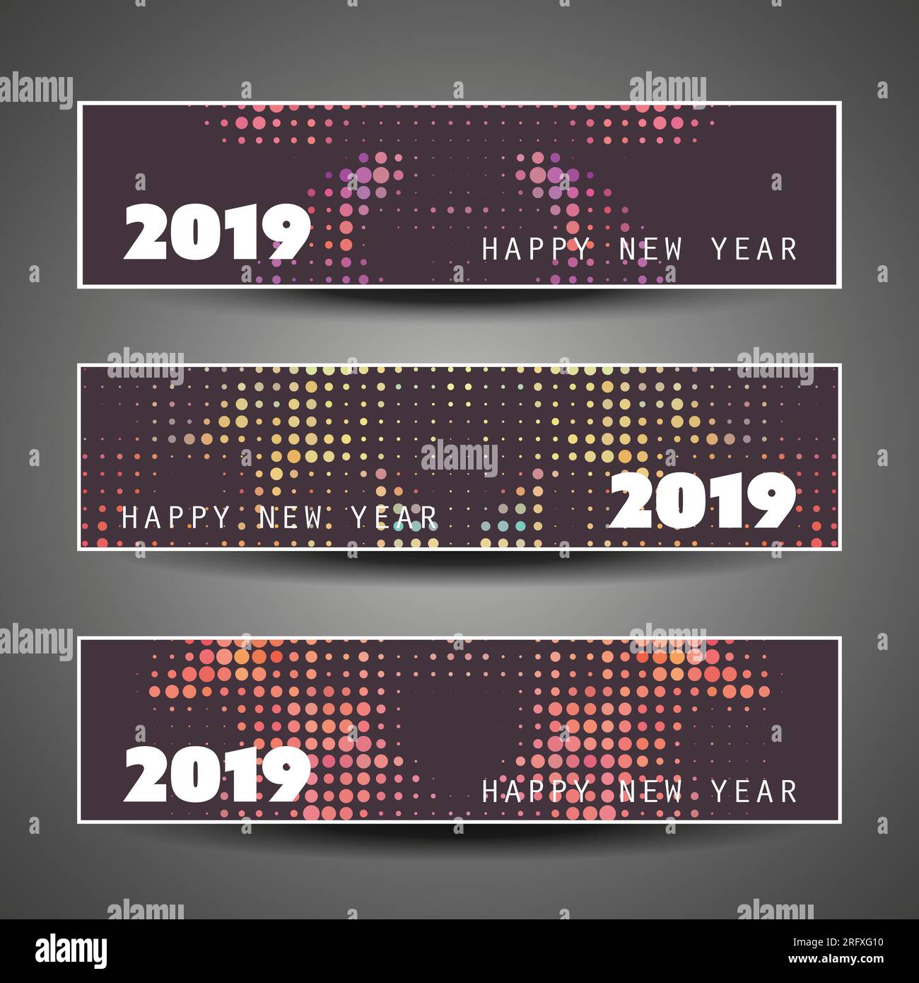 Set of Spotted Horizontal New Year Headers or Banners - 2019 Stock ...