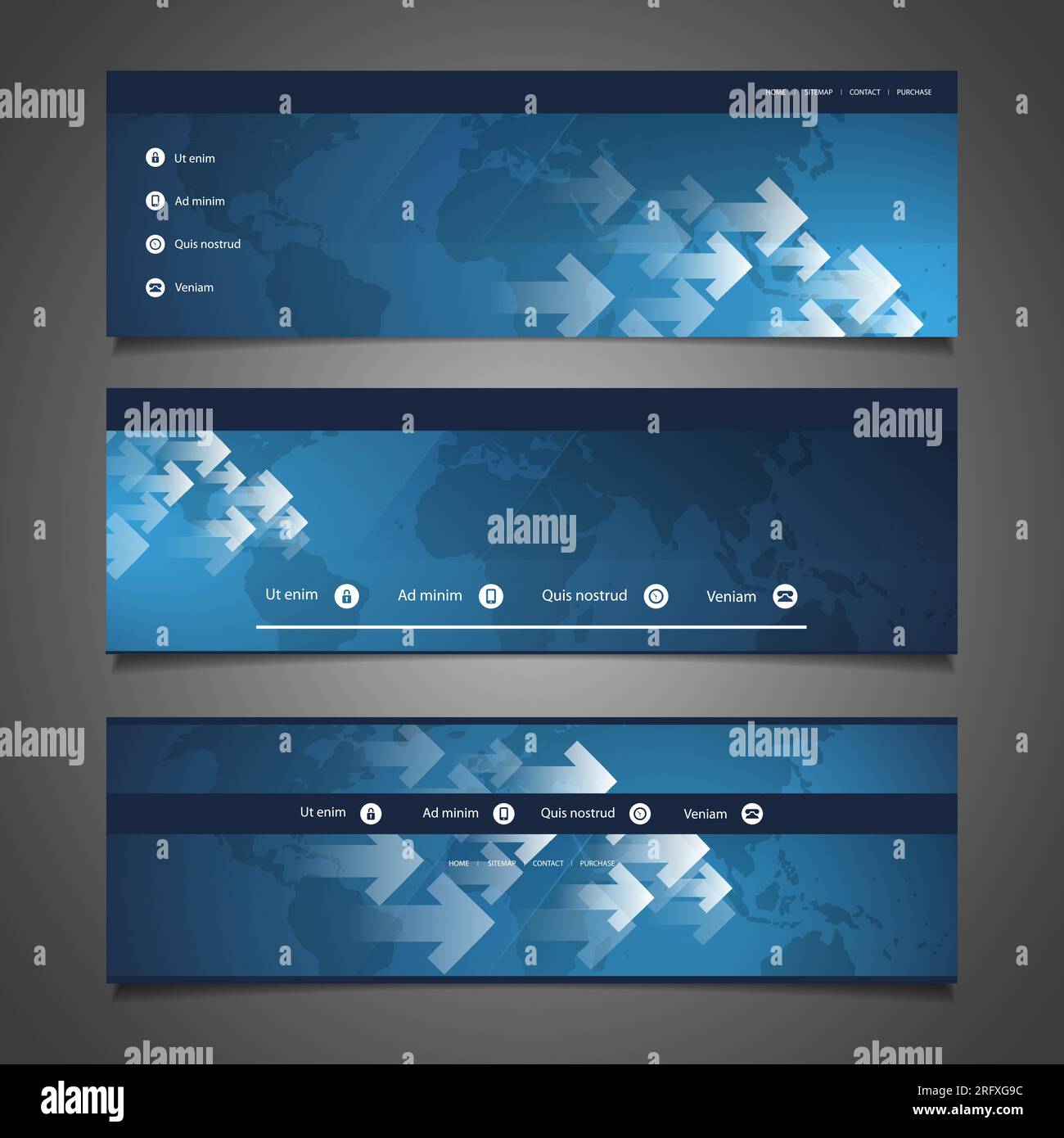 Web Design Elements - Header Designs with World Map Stock Vector Image ...