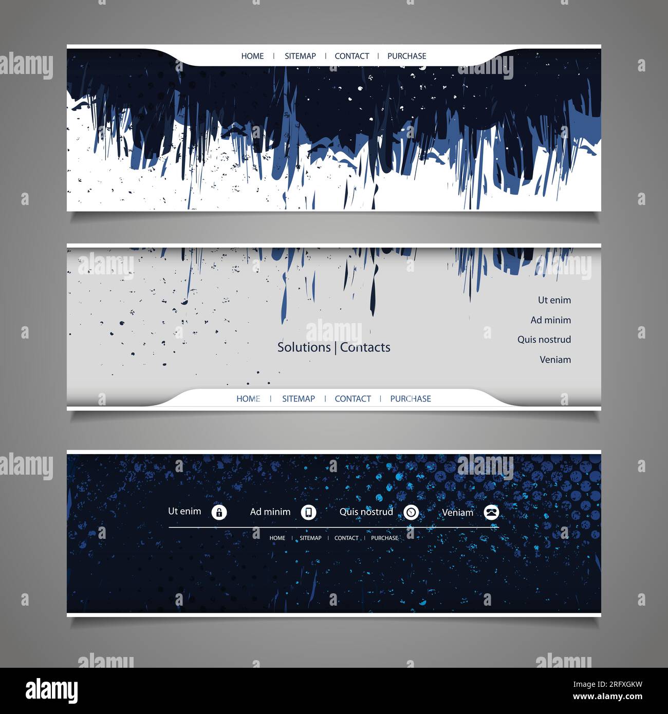 Web Design Elements - Abstract Header Designs with Grungy Pattern Stock ...