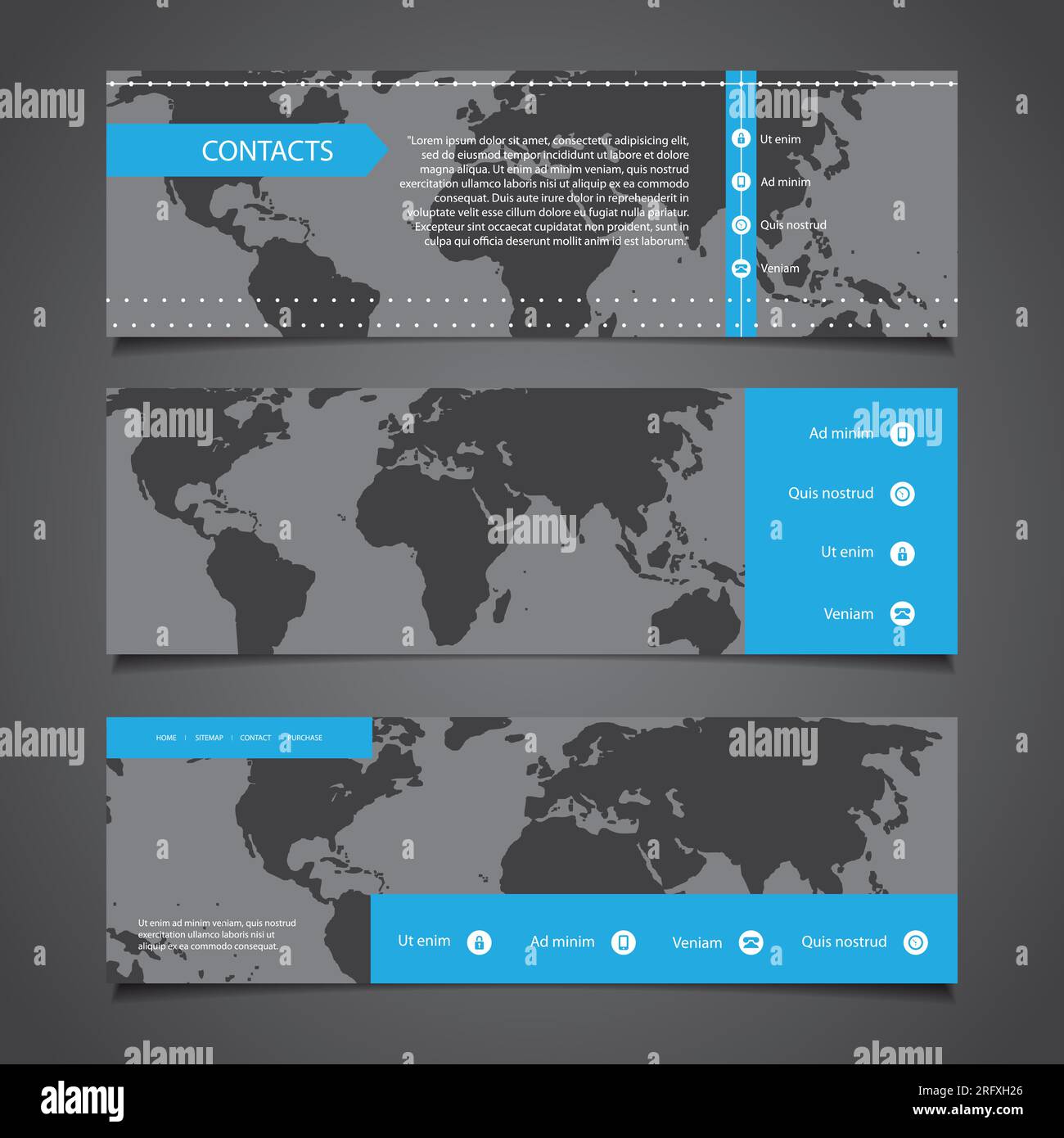 Web Design Elements - Header Designs with World Map Stock Vector Image ...