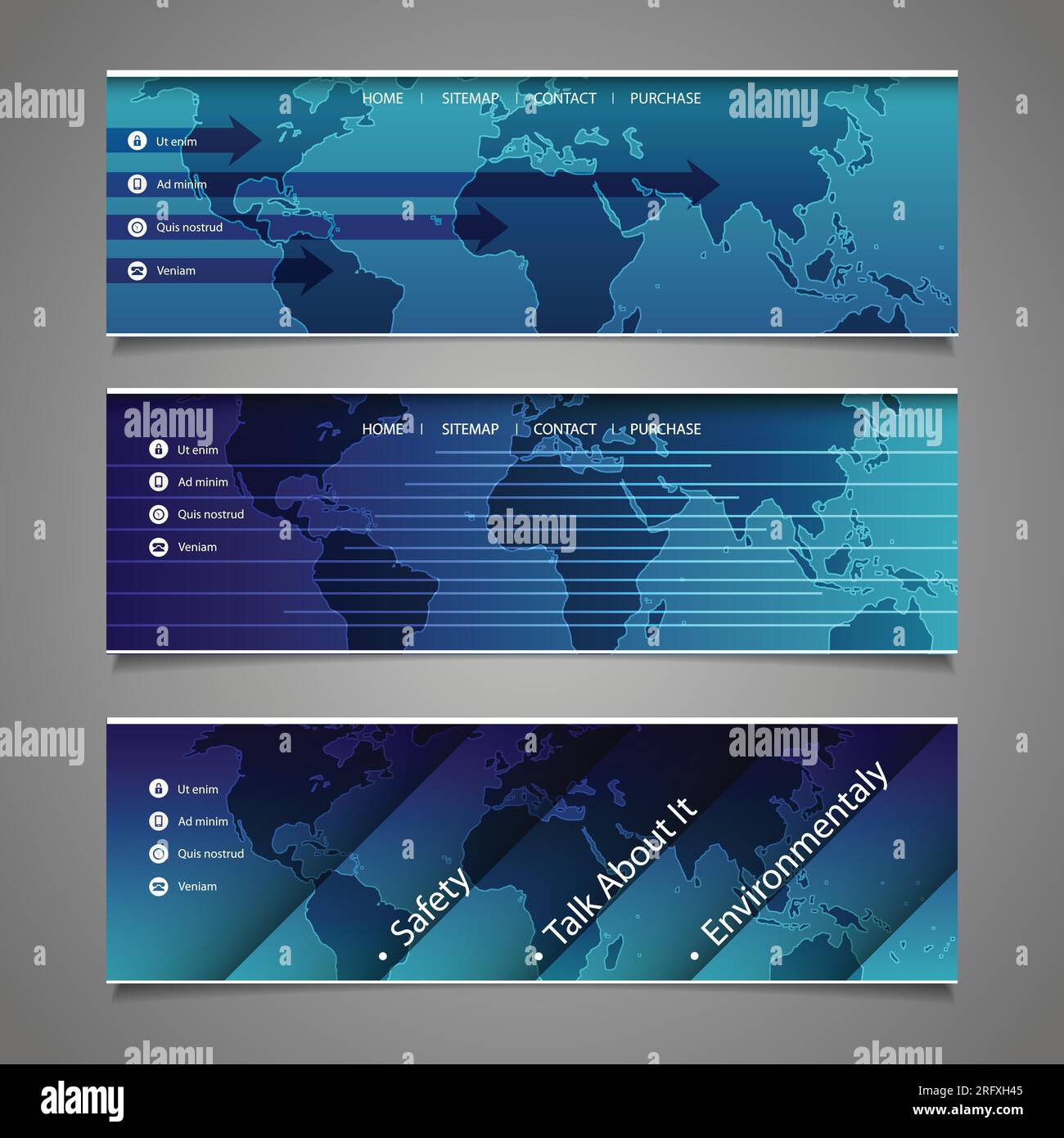 Web Design Elements - Header Designs with World Map Stock Vector Image ...