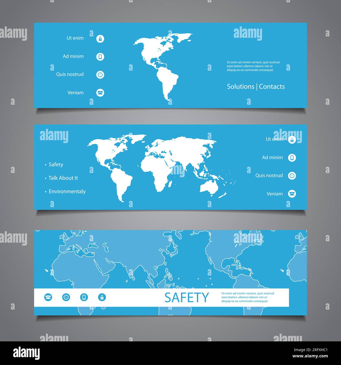 Web Design Elements - Header Designs with World Map Stock Vector Image ...
