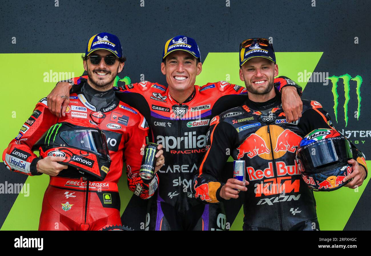 Ducati Lenovo's Francesco Bagnaia, Aprilia Racing's Aleix Esparagro and ...