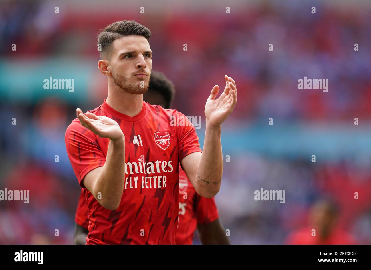 Arsenal's Declan Rice applauds the fans before the FA Community Shield ...