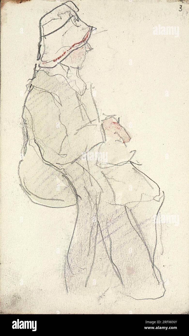 Zittende vrouw met hoed en tas between 1910 and 1912 by Theo van Doesburg Stock Photo - Alamy