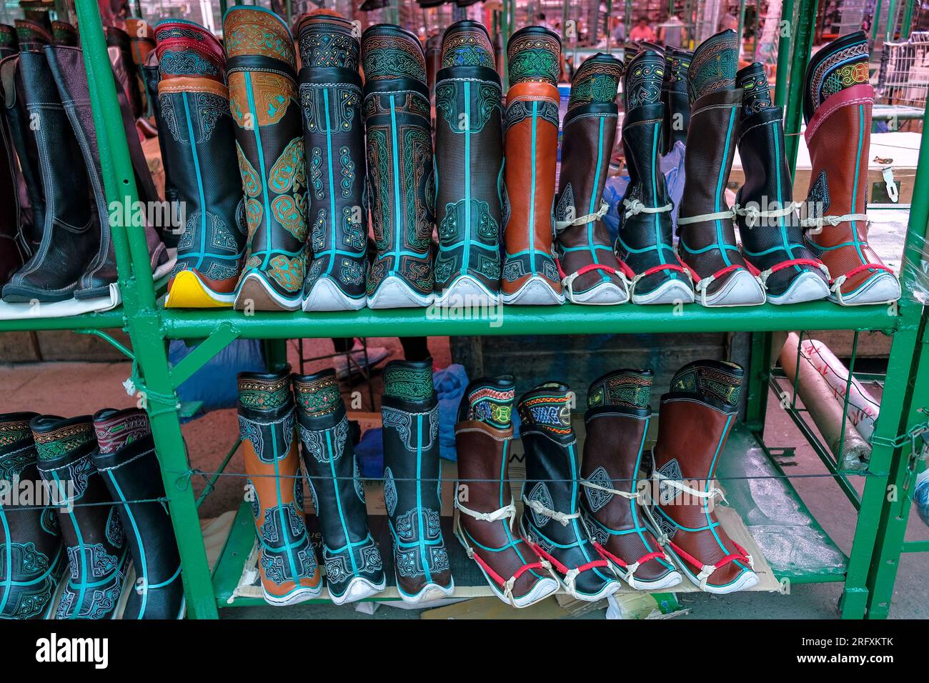 Ulaanbaatar, Mongolia - August 2, 2023: Traditional boots at the ...