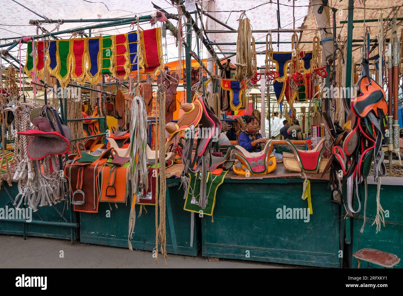 Ulaanbaatar, Mongolia - August 2, 2023: Saddles in the Narantuul Market ...