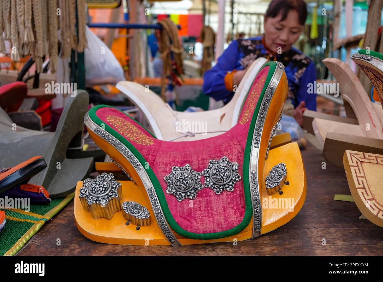 Ulaanbaatar, Mongolia - August 2, 2023: Saddles in the Narantuul Market ...