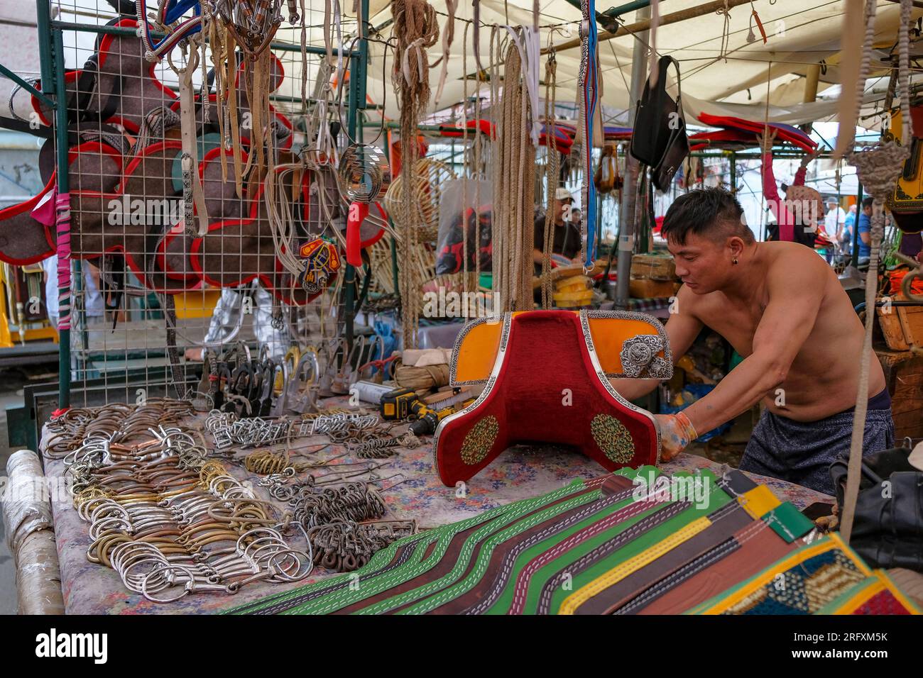 Ulaanbaatar, Mongolia - August 2, 2023: Saddles in the Narantuul Market ...