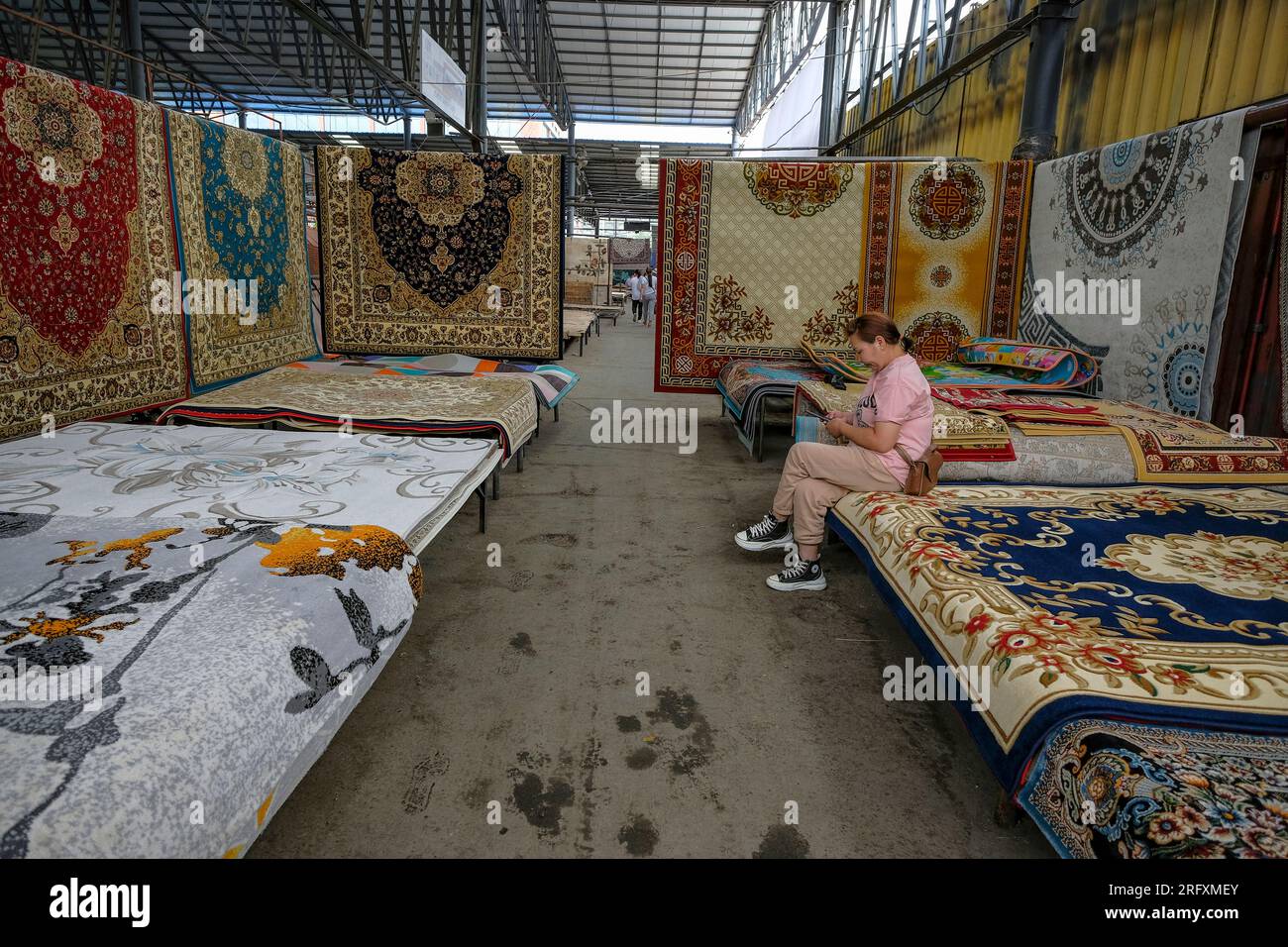 Ulaanbaatar, Mongolia - August 2, 2023: Carpets in the Narantuul Market ...