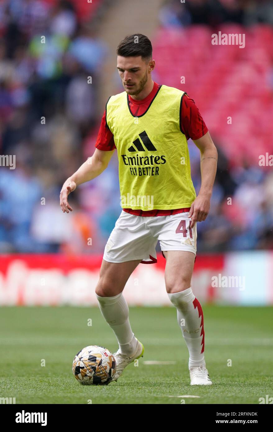 Arsenal's Declan Rice warming up before the FA Community Shield match ...