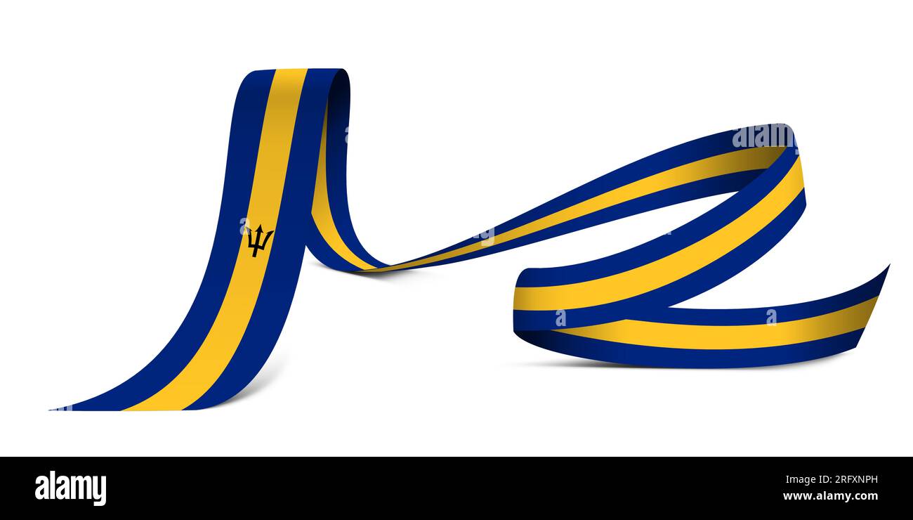 3D illustration. Flag of Barbados on a fabric ribbon background Stock ...