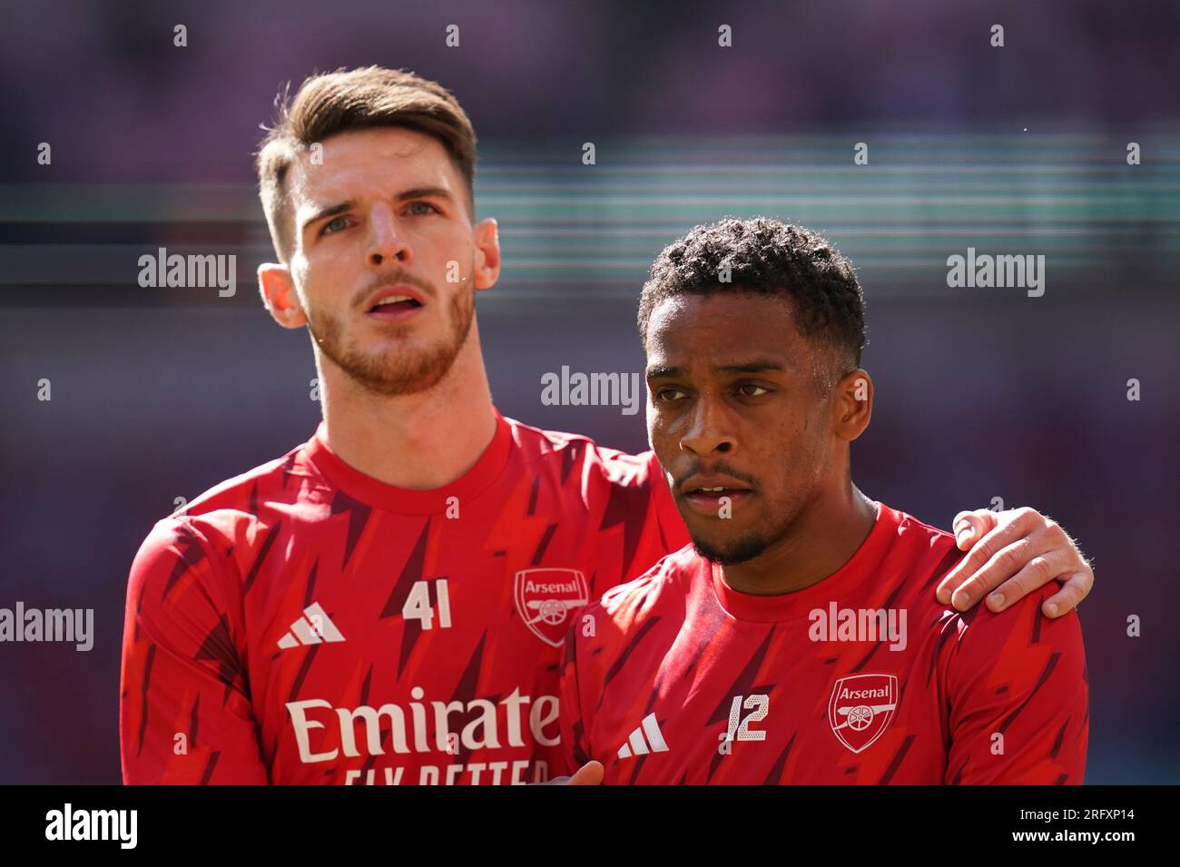 Arsenal's new signings Declan Rice (left) and Jurrien Timber before the ...