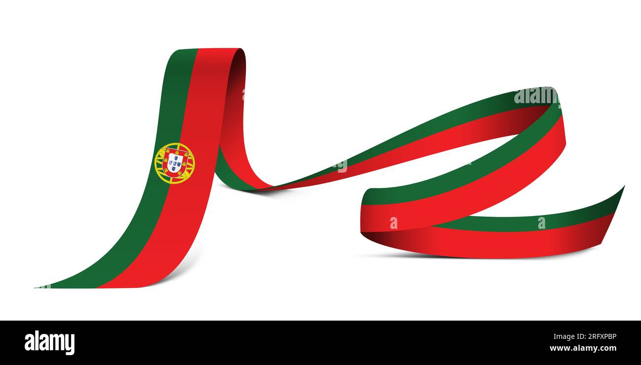 3D illustration. Flag of Portugal on a fabric ribbon background Stock ...