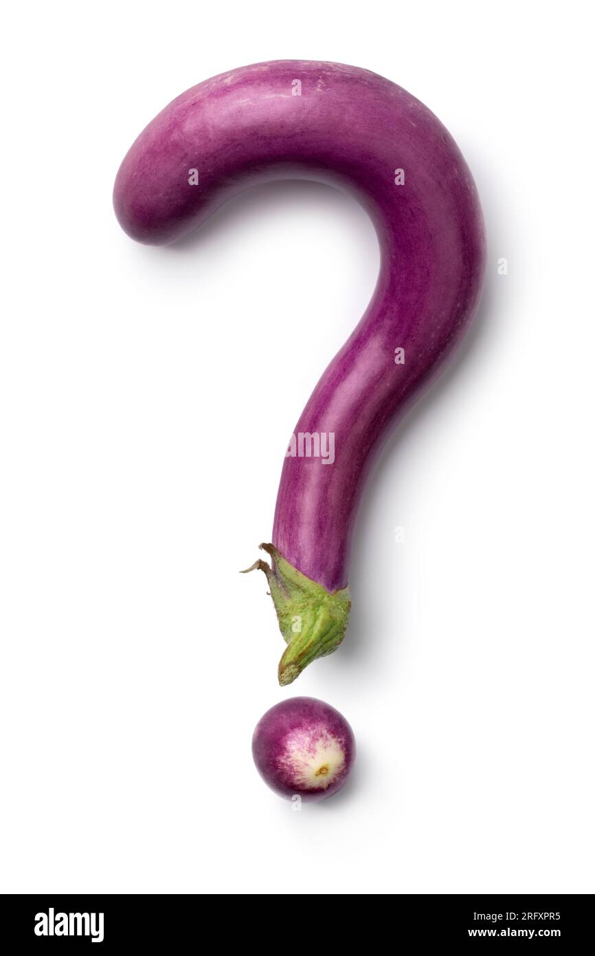 Deformed Japanese purple eggplantas as a question mark isolated on ...
