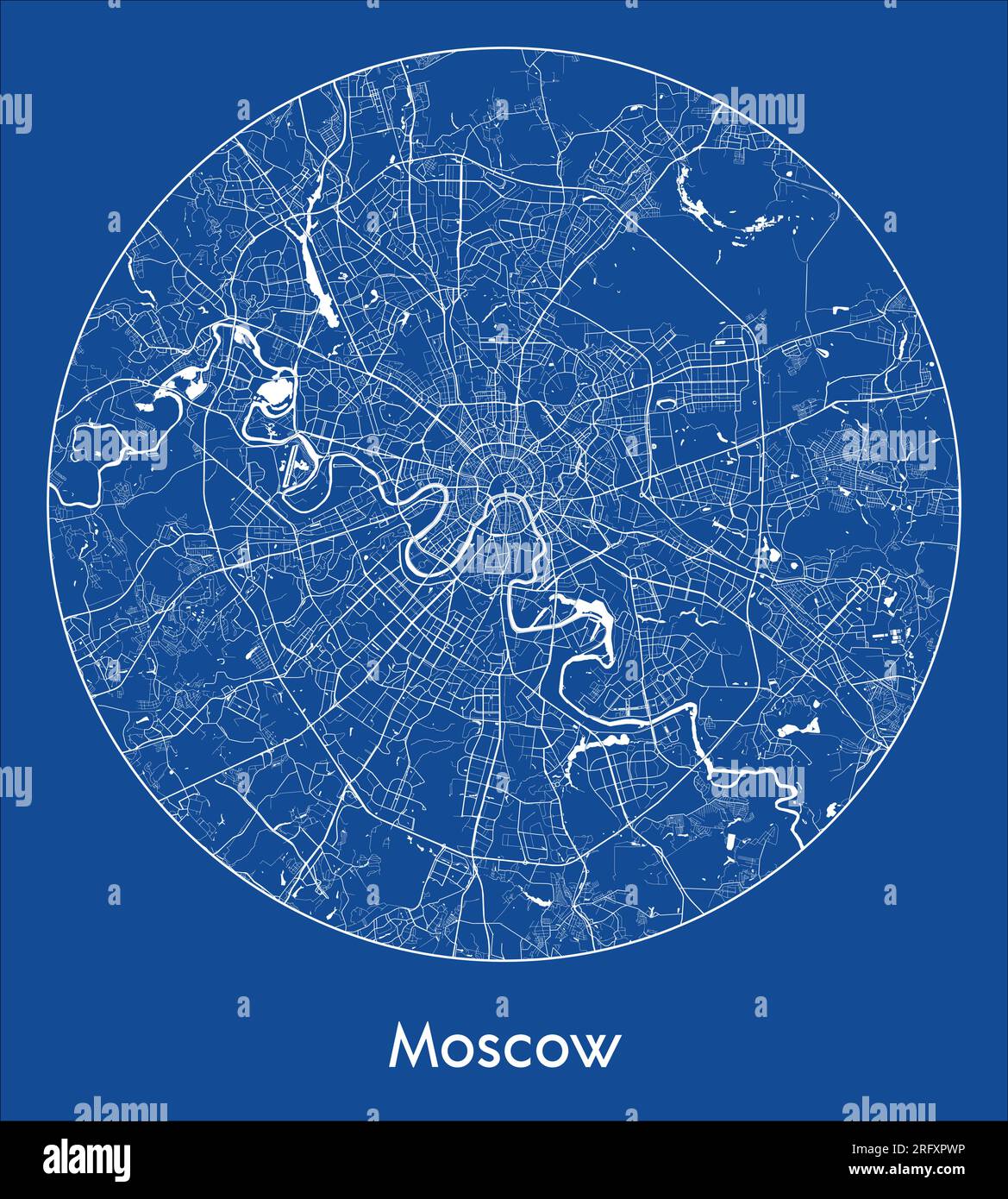 City Map Moscow Russia Europe blue print round Circle vector ...