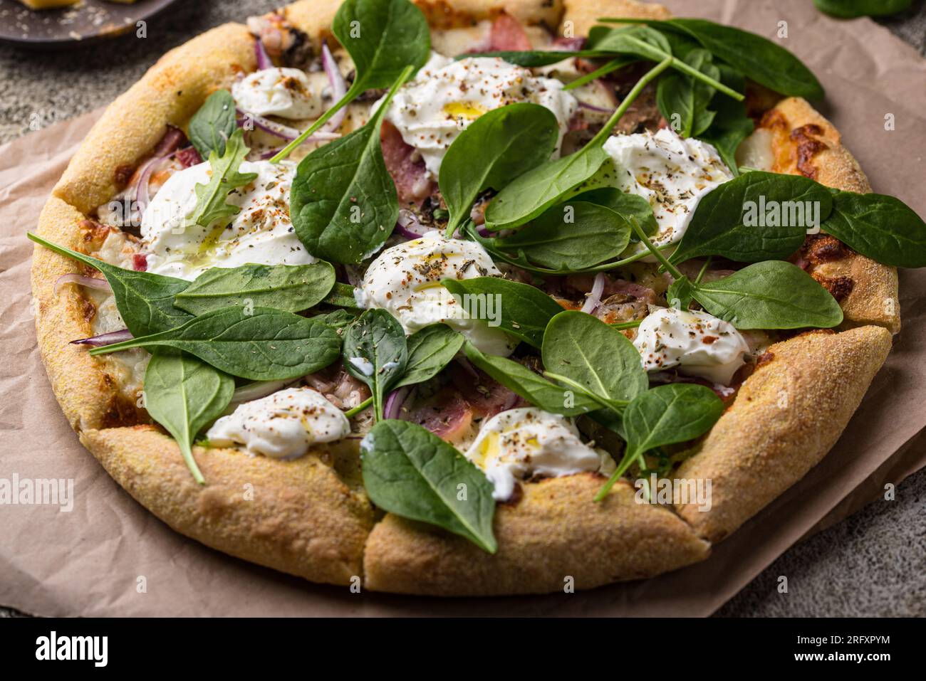 Italian pizza with soft cheese mozzarella Stock Photo - Alamy