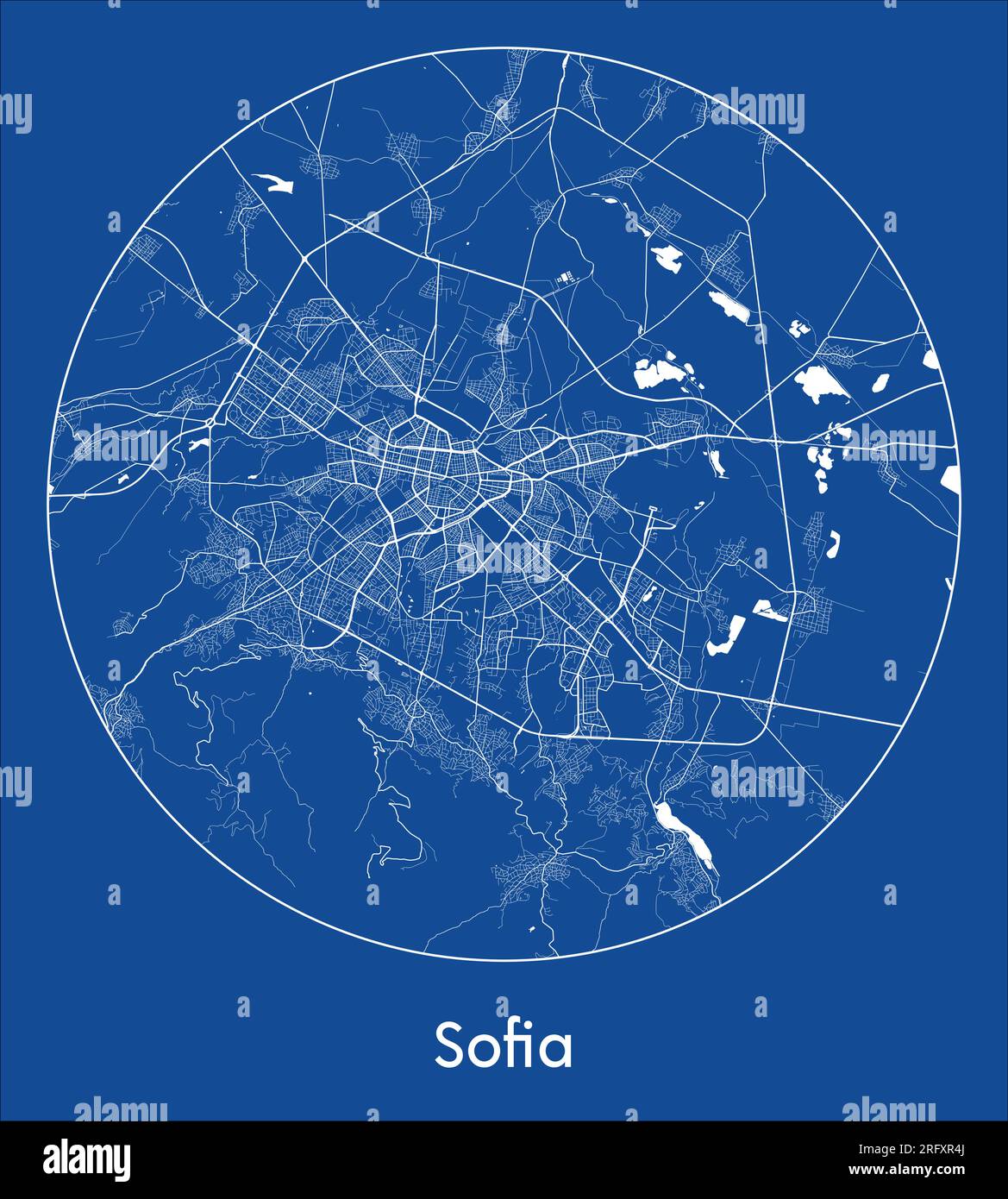 City Map Sofia Bulgaria Europe blue print round Circle vector ...