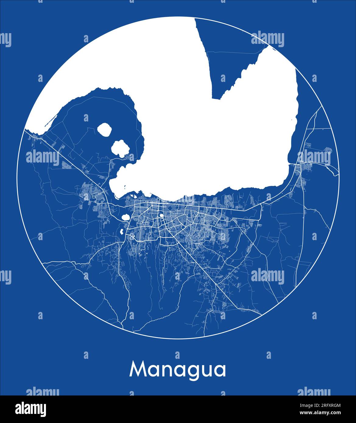 City Map Managua Nicaragua North America blue print round Circle vector ...