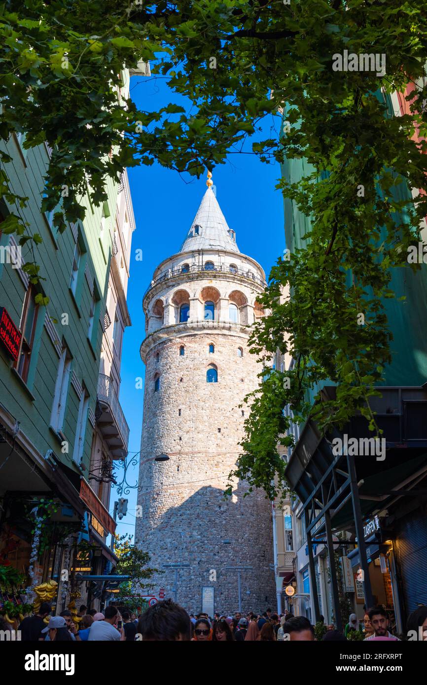 Visit istanbul background vertical photo. Galata Tower and tourists ...