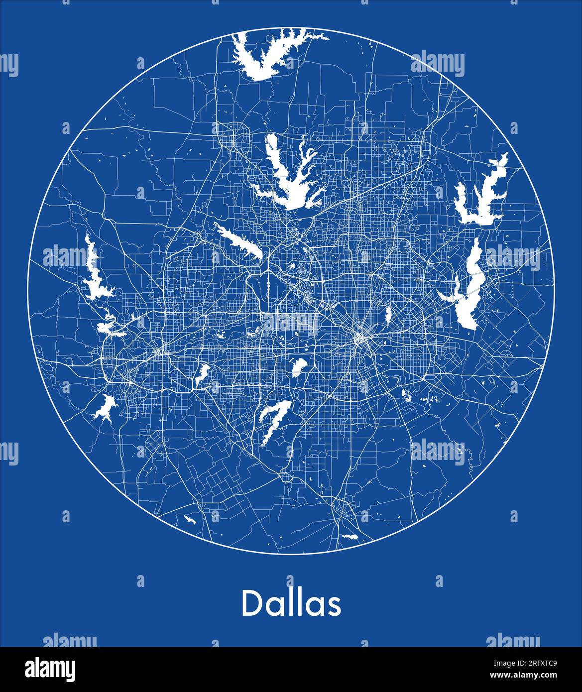 City Map Dallas United States North America blue print round Circle ...