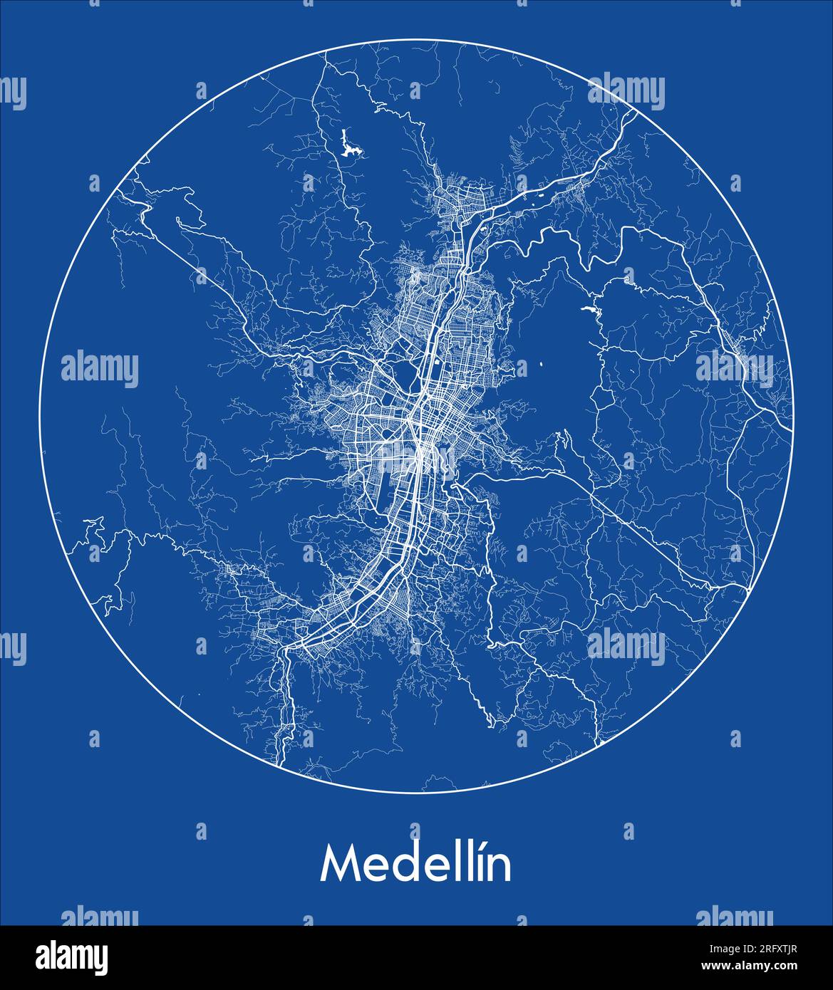 City Map Medellin Colombia South America blue print round Circle vector ...