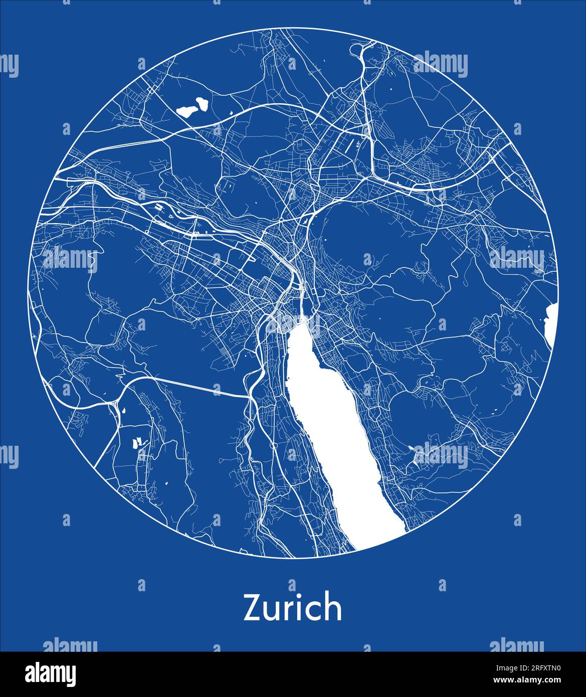 City Map Zurich Switzerland Europe blue print round Circle vector ...