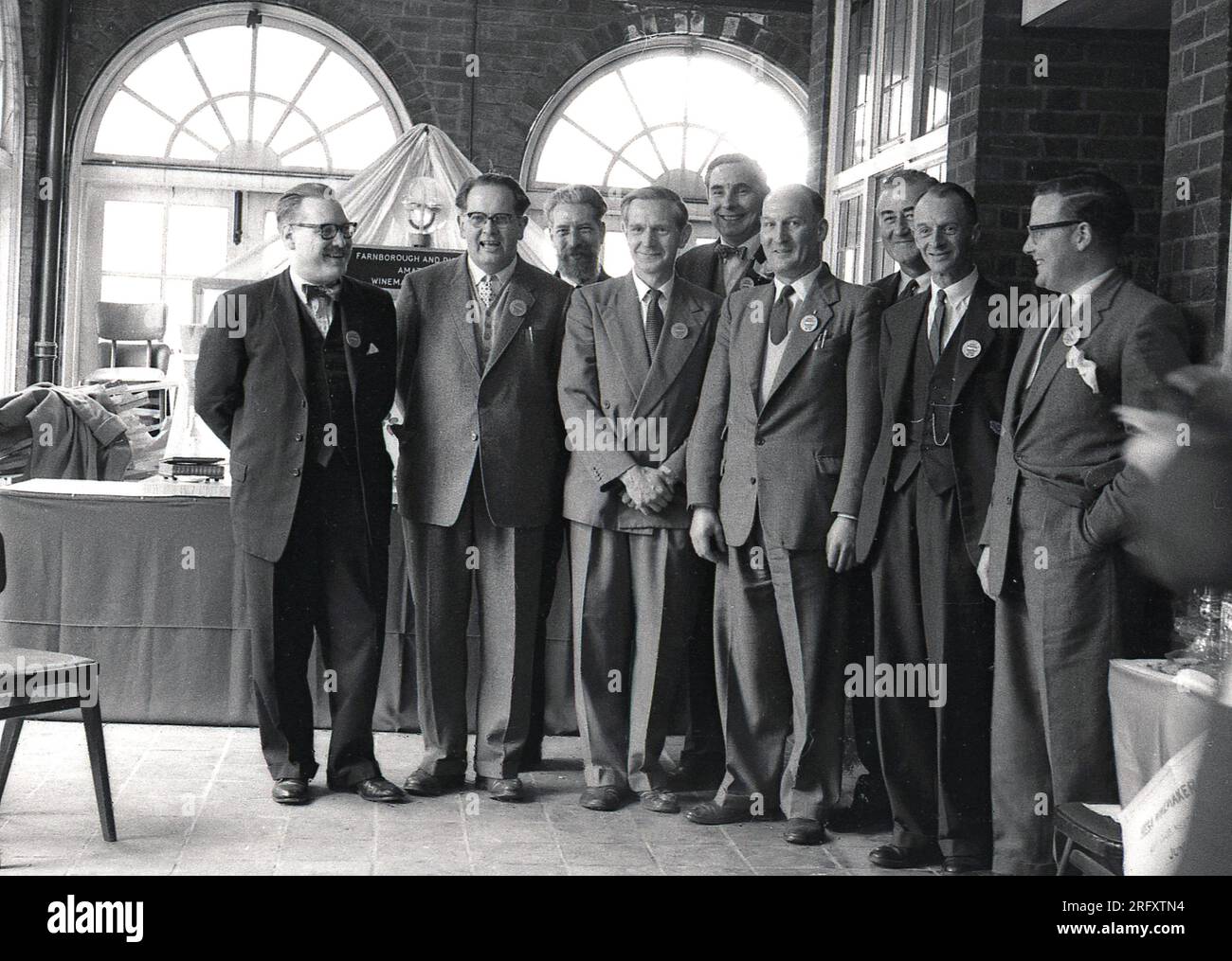 1963, historical, suited male judges of an amateur wine society ...