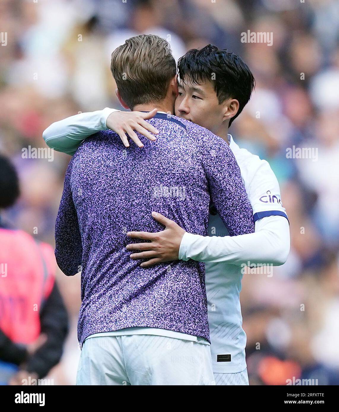 Tottenham Hotspur's Harry Kane and team-mate Son Heung-min after the pre-season friendly match ...