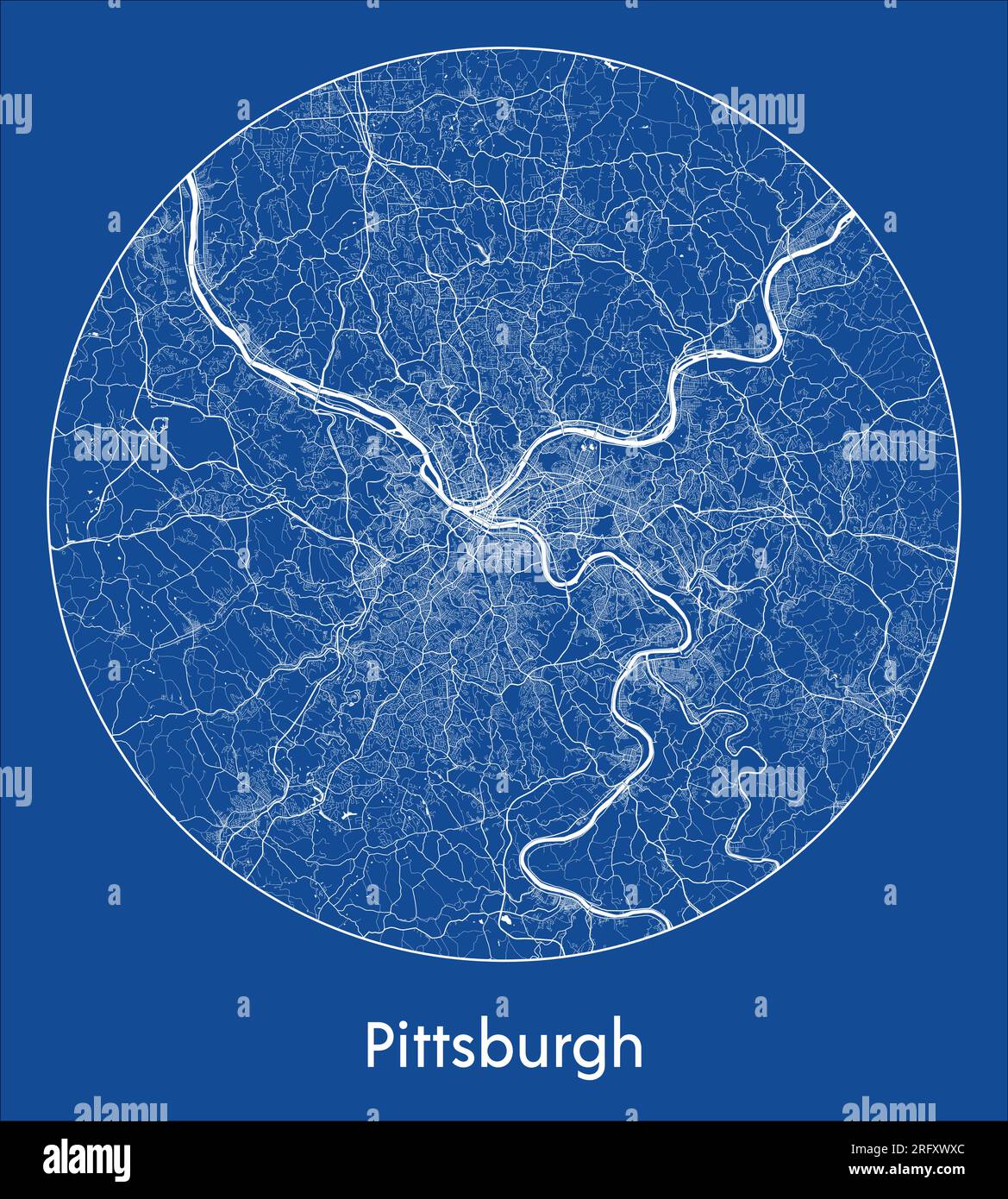 City Map Pittsburgh United States North America blue print round Circle ...