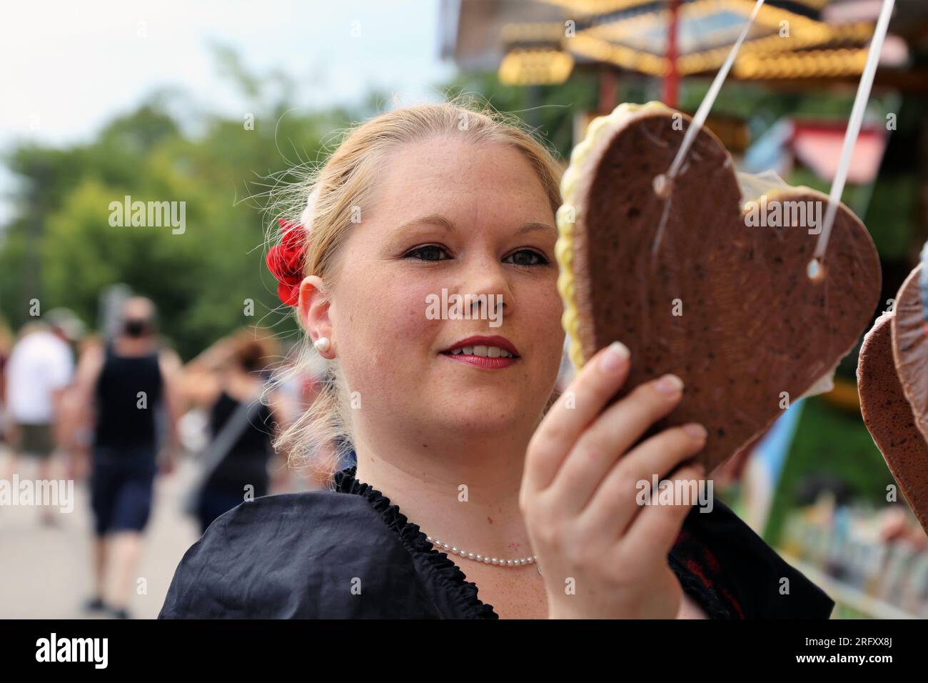 Woman with traditional german costume at a (german) fair (model ...