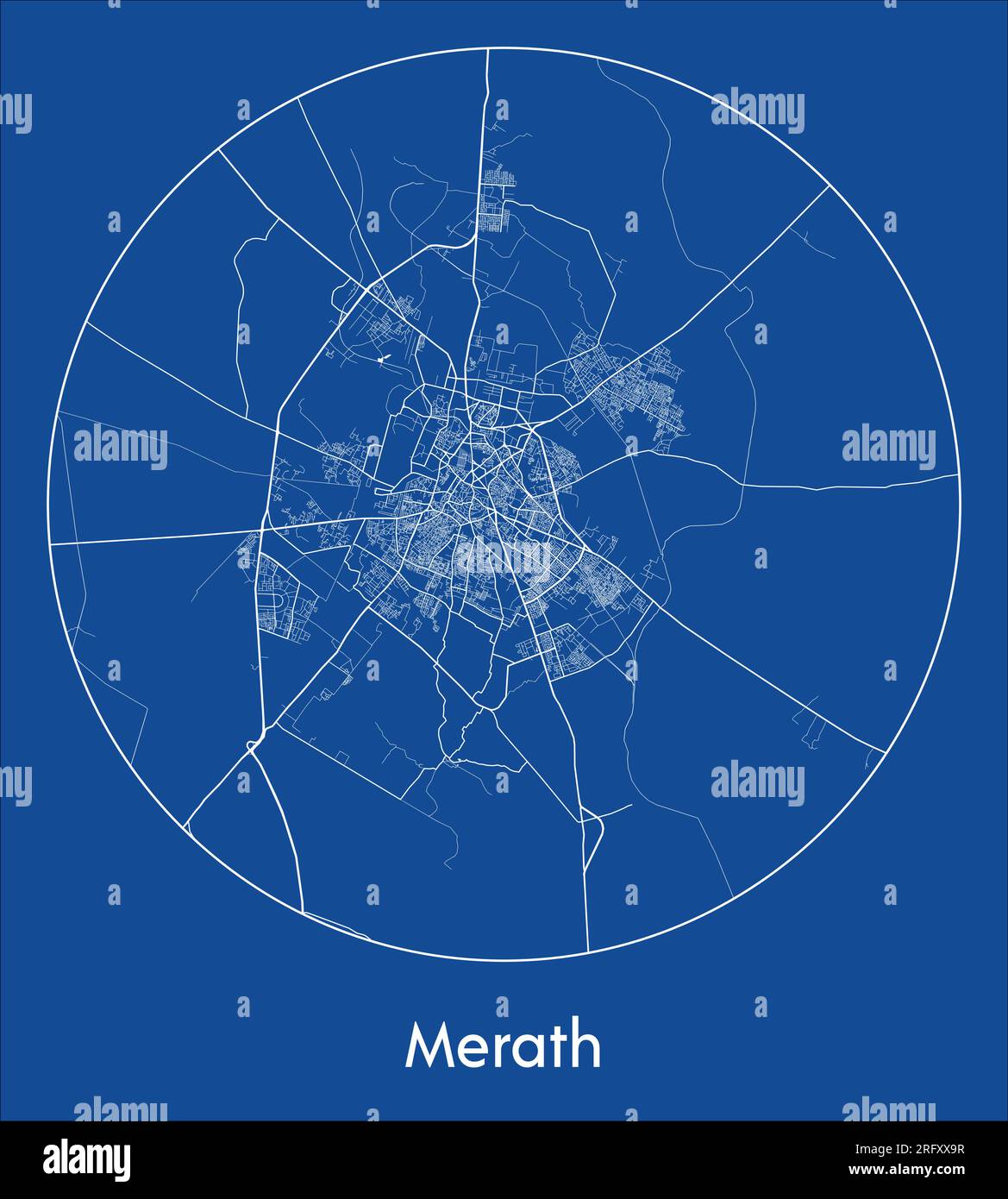 City Map Merath India Asia blue print round Circle vector illustration ...