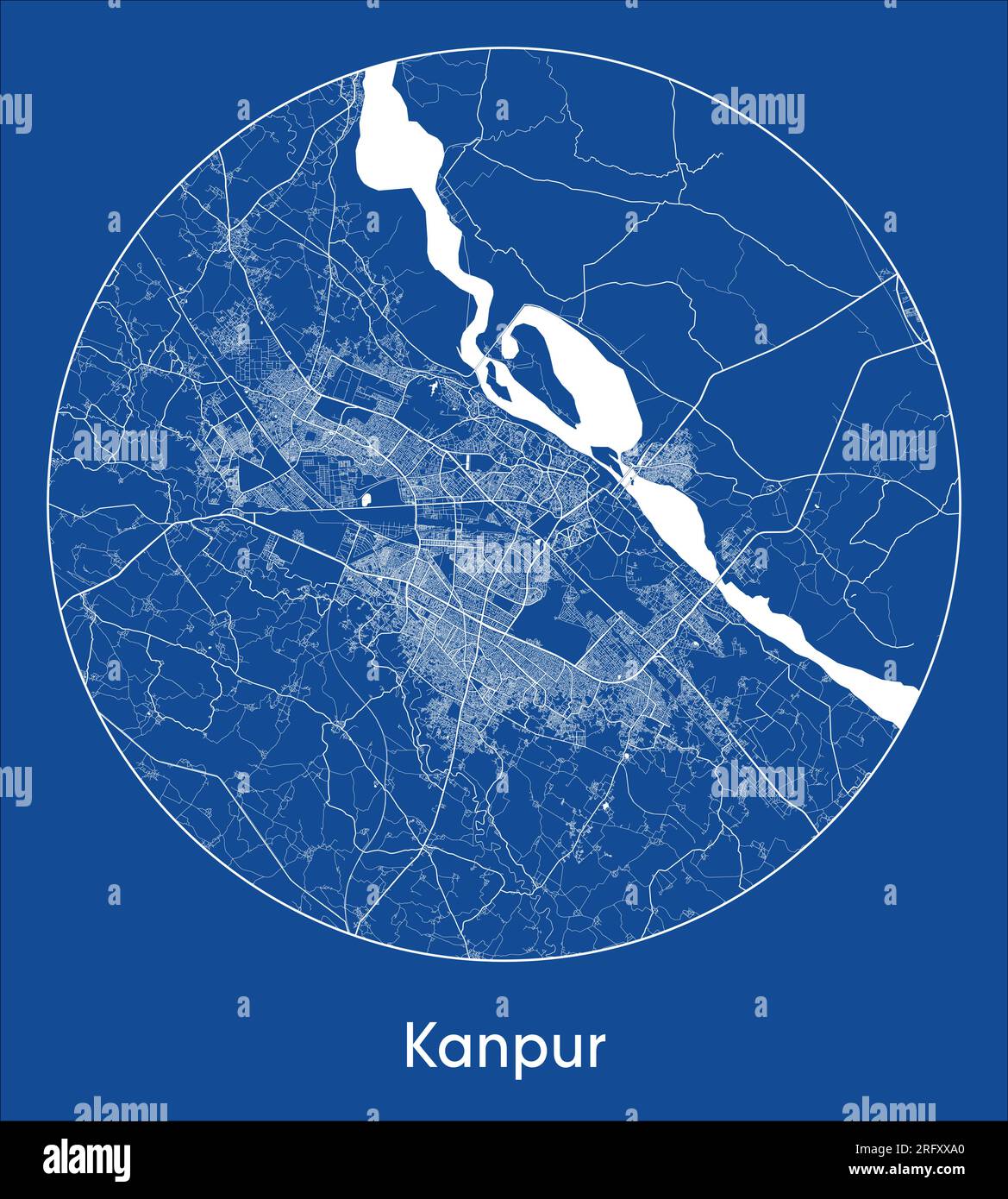 City Map Kanpur India Asia blue print round Circle vector illustration ...